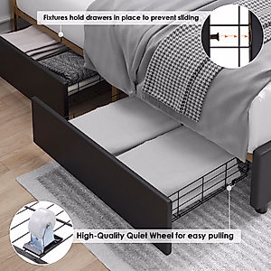 HIFIT King Upholstered Bed Frame with 4 Storage Drawers and Handmade Button Tufted Headboard, Modern PU Leather King Platform Storage Bed with Solid Wooden Slats, No Box Spring Needed, Golden & Black