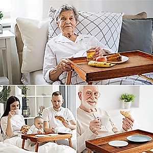 3 Pcs Acacia Bed Table Tray with Folding Legs and Handles Wooden Breakfast Tray Lap Snack Serving Tray Wood Laptop Desk for Eating Drawing Working Studying Dinner Bedroom Sofa Couch Kids Adults
