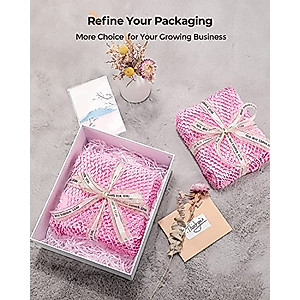 MUNBYN Pink Honeycomb Packing Paper, 15 Inches x 120 Feet Packing Glass Paper, Bubble Wrap for Dishes and Plates, Packing, Moving, with 16 Fragile Stickers and 100ft Twine