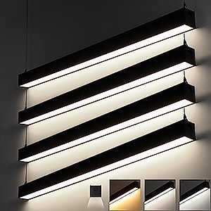 LEONLITE 3CCT LED Linear Light Fixture 4FT 40W 4600LM ETL Listed 0-10V Dimmable Seamless Connection Suspended Light LED Shop Light for Office Ceiling Lighting, Matte Black Aluminum Housing, Pack of 4