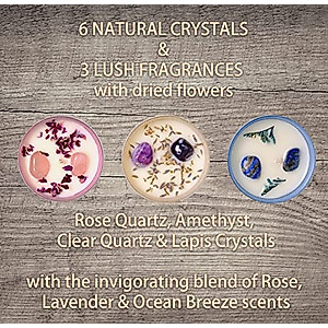 Zen Candle Set 3 Pack Soy Candle Set with Healing Crystals and Flowers Gift for Birthday, Anniversary, Mother's Day and Many More Occasions