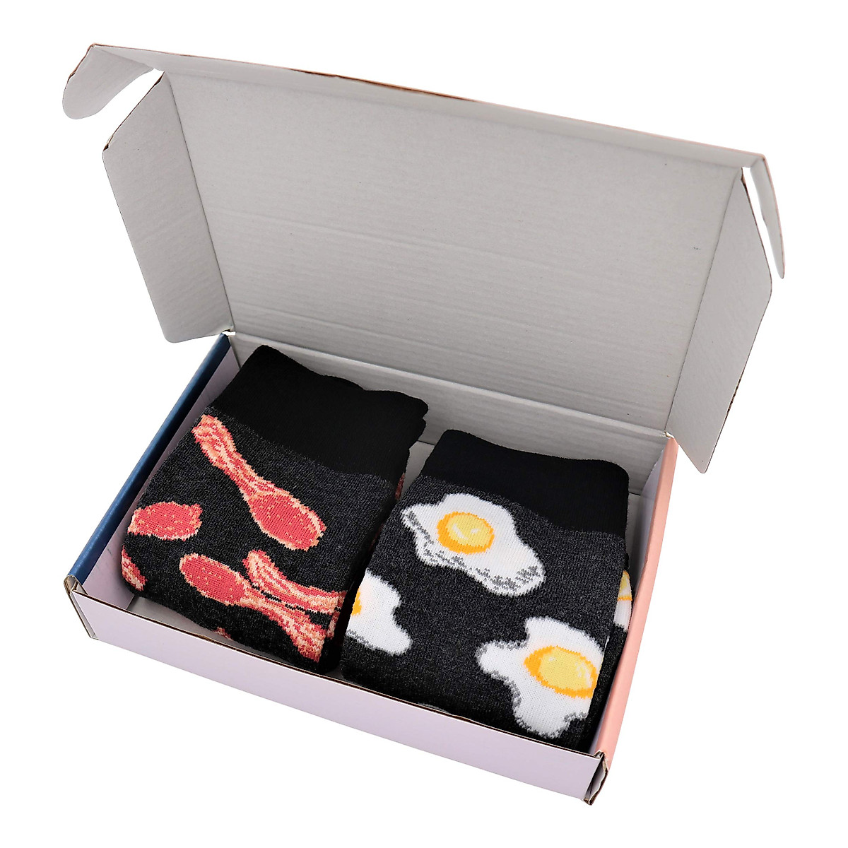 Real Sic Fun Socks for Men and Women - Cozy Cotton Dress Socks with Colorful Designs - Cool, Casual, Seafood Patterned (Eggs & Bacon 2 Pack)