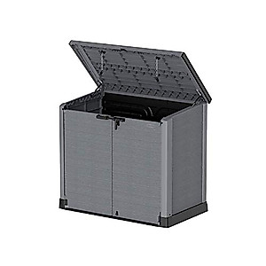 Duramax Cedargrain StoreAway 1200L Plastic Garden Storage Shed/Flat Lid - Outdoor Storage Bike Shed – Durable & Strong Construction– Ideal for Tools, Bikes, BBQs & 2X 240L Bins, 145x85x125 cm, Grey