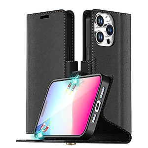 AICase iphone 15 Pro Wallet Case with [RFID Blocking] Leather Flip Folio Strong Magnetic Closure Protective Cover Credit Card Holder Kickstand Men Women for iphone 15 Pro 6.1"_1 Black