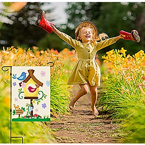 Spring Garden Flag,Hello Spring Flag Double Sided Welcome Burlap Seasonal House and Bird Spring House Flags 12.5 x 18 Inch Summer Yard Signs Outdoor Decor for Homes,Gardens,Patio or Lawn