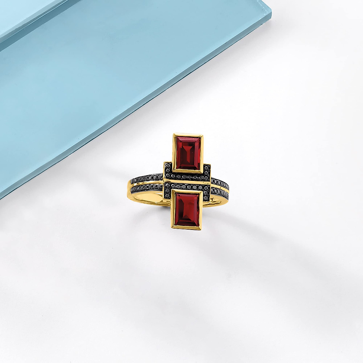 Ross-Simons 2.40 ct. t.w. Garnet and .10 ct. t.w. Black Spinel Ring in 18kt Gold Over Sterling. Size 7