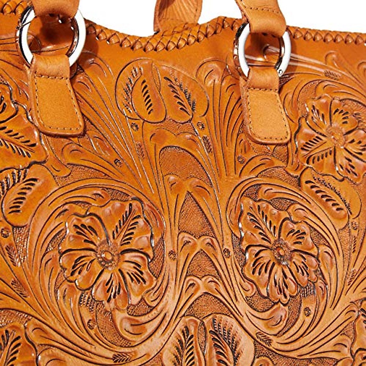 Mauzari Tooled Leather Shoulder Bag Tote for Women (Honey, Large)