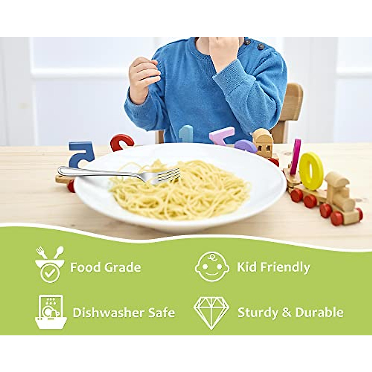 TeamFar Toddler Forks, 6 Pcs Stainless Steel Kids Utensil Small Fork for Child Self Feeding, with Line Patterned Edge, Non Toxic & Healthy, Mirror Surface & Dishwasher Safe, Easy to Grip