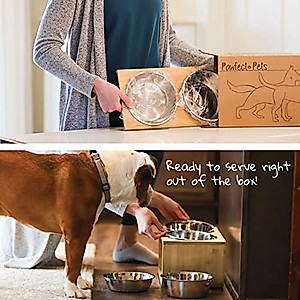 Pawfect Pets Elevated Dog Bowl Stand- 7" Raised Dog Bowl for Medium Dogs. Pet Feeder with Four Stainless Steel Bowls.