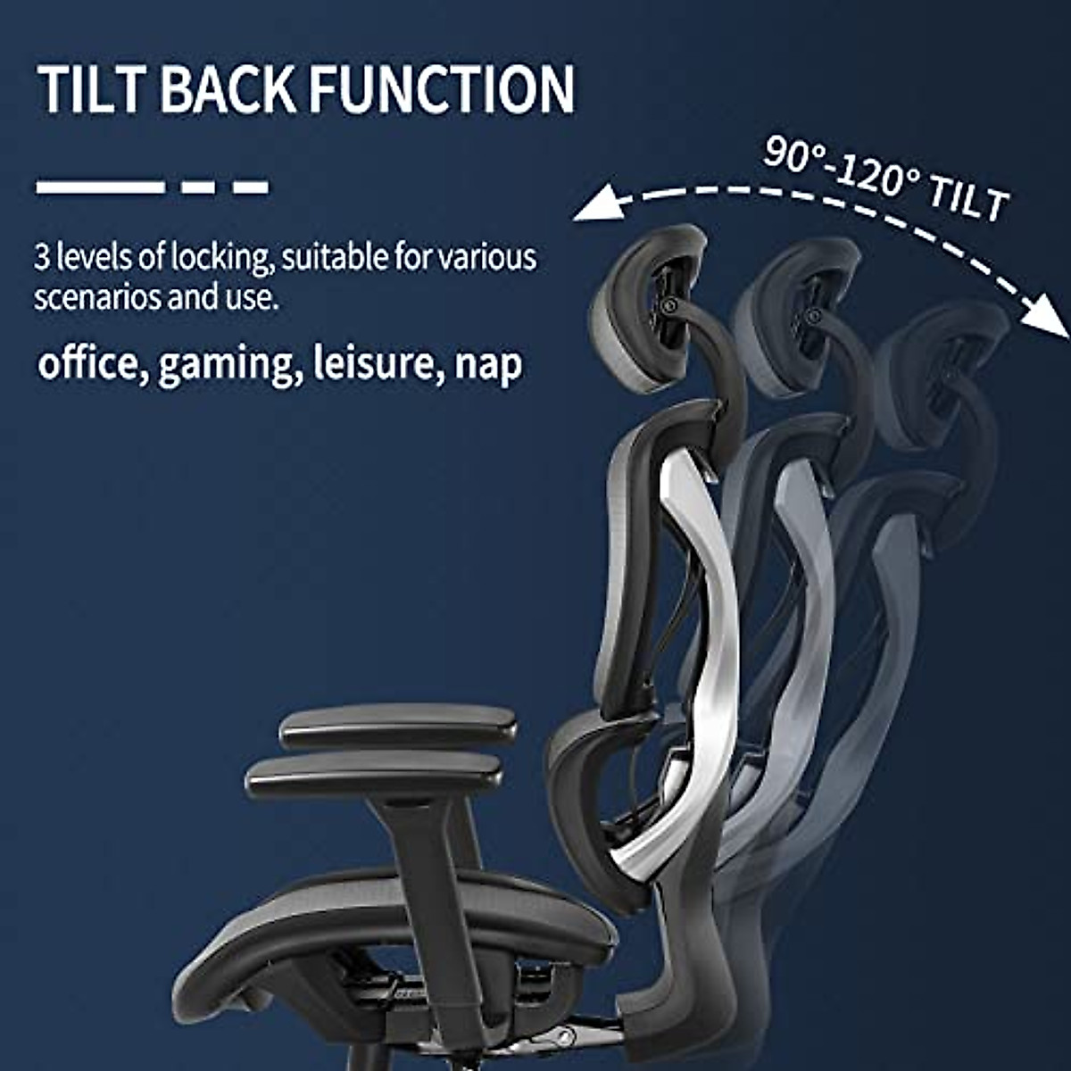 GABRYLLY Office Chair, Large Ergonomic Desk Chairs, High Back Computer Chair with Lumbar Support, 3D Armrest, Breathable Mesh, Adjustable Headrest, with Tilt Function, (Grey)29.5D x 40.9W x 51.2H Inch