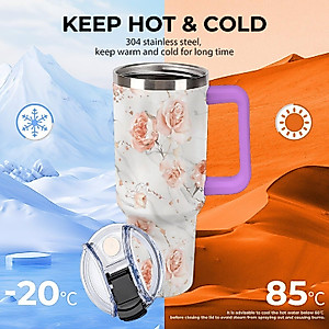 White Marble Rose Gold 40 Oz Tumbler Insulated Stainless Steel Water Bottle Travel Mug Car Cup with Handle And Straw