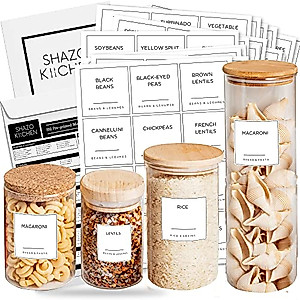 192 Kitchen Pantry Labels for Food Containers, Organize Pantry with Minimalist Preprinted Black Text on White Vinyl Stickers for Jars, Canisters and Storage Bins + Numbers for Pantry Organization