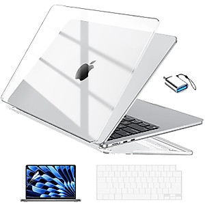 EooCoo Compatible with New MacBook Air 13.6 inch Case 2022 A2681 M2 Chip with Retina Display，Plastic Hard Shell Case + TPU Keyboard Skin Cover + Screen Protector - Crystal Clear