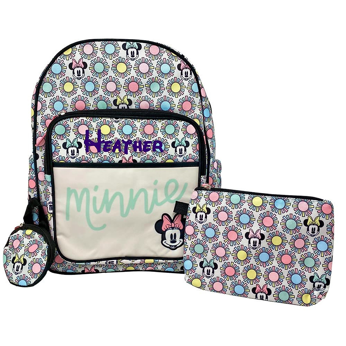 Disney Personalized Diaper Bag Character MICKEY MINNIE and MORE Multi-Pocket Functional Baby Diaper Bag Backpacks (Personalized Minnie Mouse Sunburst)