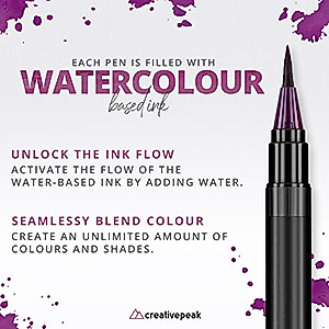 Creativepeak Watercolor Brush Pens - 24 Vibrant Coloring Pens & 2 Blending Brushes - Premium Quality Art Supplies Featuring Soft, Real Tip - Perfect for Calligraphy, Lettering, Adult Coloring