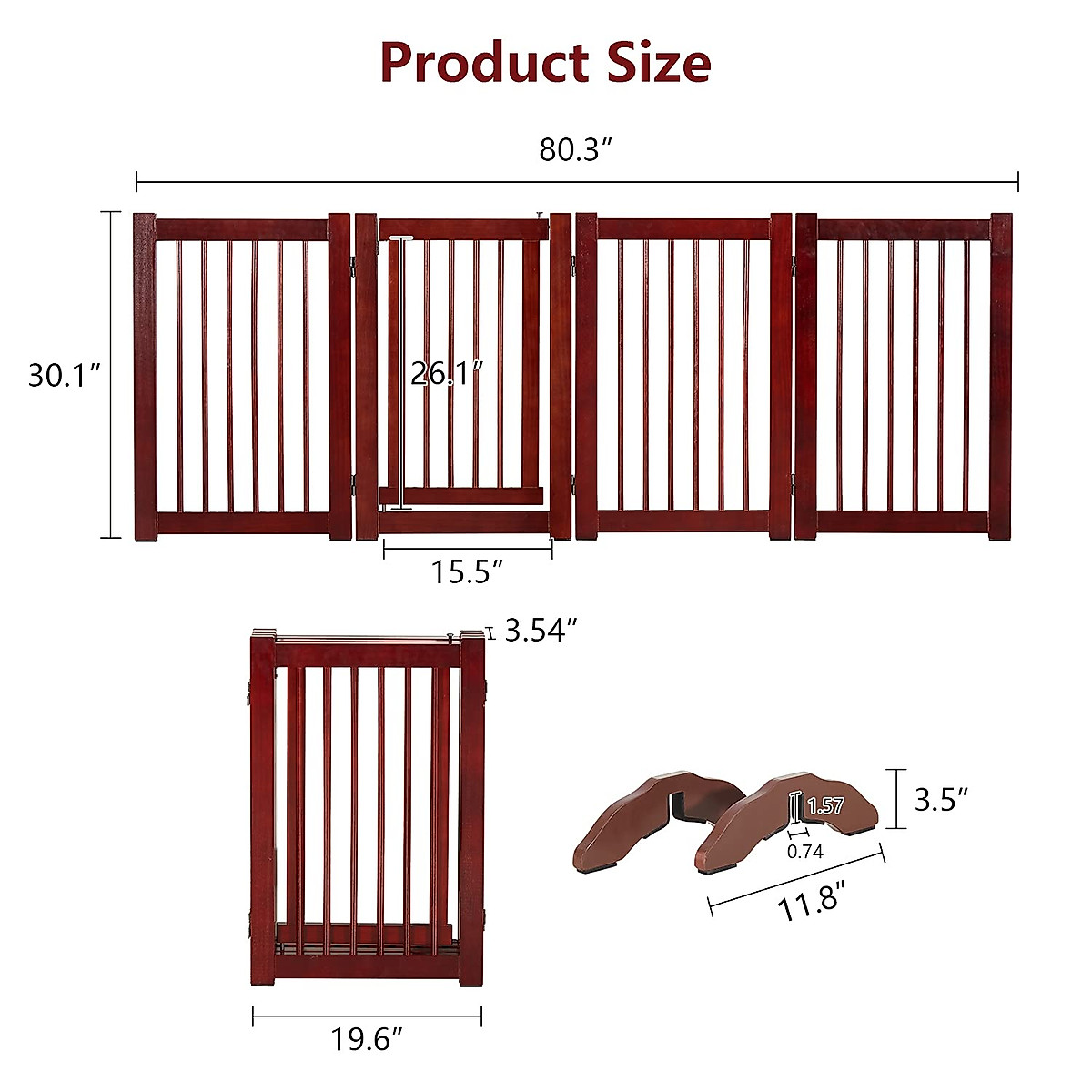 Kinpaw Free Standing Dog Gate, Configurable Wood Pet Safety Fence, Wide Barrier Gate with Walk for Doorways, Stairs or House-4 Panels