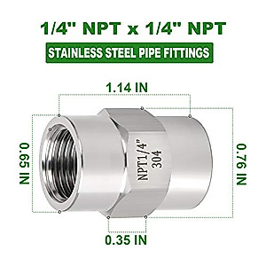 TAISHER 2PCS Forging of 304 Stainless Steel Pipe Fitting, Coupling, 1/4-Inch Female Pipe x 1/4-Inch Female Pipe