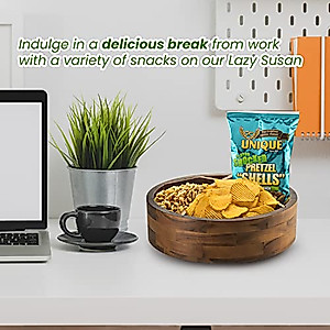 TIDITA 12" Acacia Lazy Susan Organizer with 4 Dividers - Wooden Lazy Susan Turntable for Table, Countertop - Kitchen Storage Food Bin Container for Spices, Cabinet, Fridge, Pantry (Acacia Wood)