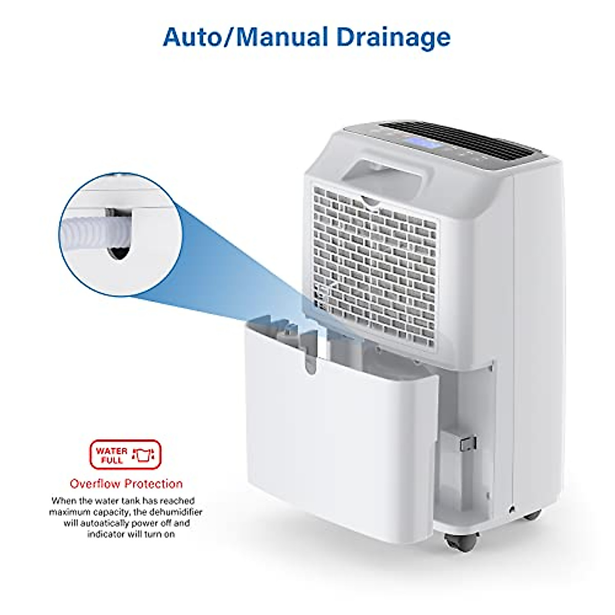 Yaufey 2500 Sq. Ft Home Dehumidifier for Medium to Large Rooms and Basements with Auto or Manual Drainage, 0.48 Gallon Water Tank Capacity - Low Noise and 24 Hr Timer