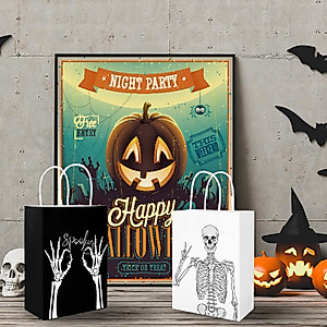 JarThenaAMCS 24Pcs Halloween Skull Paper Gift Bags with Handles Black White Skeleton Party Favor 2 Designs Candy Goodie Treat Bags for Party Supplies,8.3 x 5.9 x 3 Inch