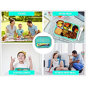 HappyRhino Bento Lunch Box for Kids Adult,4 Compartment Lunch Box Containers,With Accessories Silicone Food Cake Cups, Cute Food Picks for Kids,Easy to Clean (GREEN)