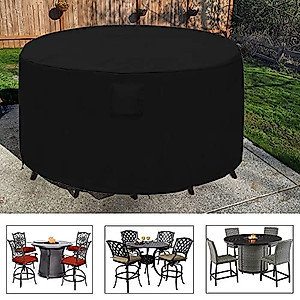 ‎Izzybang Bar Height Firepit Patio Dining Sets Cover Heavy Duty Waterproof 74 Inch Tall Round Patio Bar Height Table and Chair Set Covers, 74" Diameter x 44" H