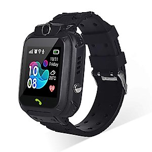 Kids Smart Watch, IP67 Waterproof LBS Positioning Watch HD Touch Screen, with SOS Two-Way Call Clock Camera SIM Card Slot Compatible with iOS and Android（Black）