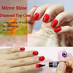 FZANEST Diamond Gel Top Coat and Clear Rubber Base Gel Polish For Nails Set,Builder Base Gel In A Bottle and No Wipe Top Coat Nail Polish Kit,Long Lasting Base Coat Ultra Shine Finish UV LED Soak Off