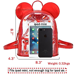 Little Girls Mini Clear Backpack Cute Ears with Glitter Polka Dots Bow Transparent Daypack See-thru Backpack (Pink)