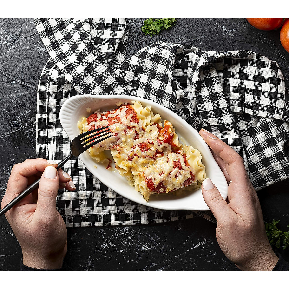 Au Gratin Baking Dishes, Ceramic, Kook, for Casseroles, Lasagna & Cobblers, Individual Serving, Set of 6, Oven, Microwave & Dishwasher Safe Bakeware, oz, White