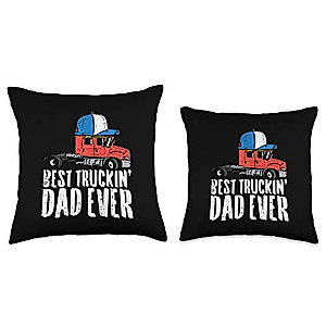 BoredKoalas Truck Pillows Trucker Driver Gift Best Truckin Dad Ever Cap Semi Truck Driver Trucker Men Gift Throw Pillow, 18x18, Multicolor