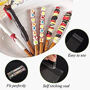 Easter Candy Bags, 2x10 Inch Pretzel Rods Bags, Plastic Cellophane Treat Bags for Chocolate Bars, Individual Treat, Brush, Easter Stickers Gift, Self Adhesive Sealing Plastic Cello Bags