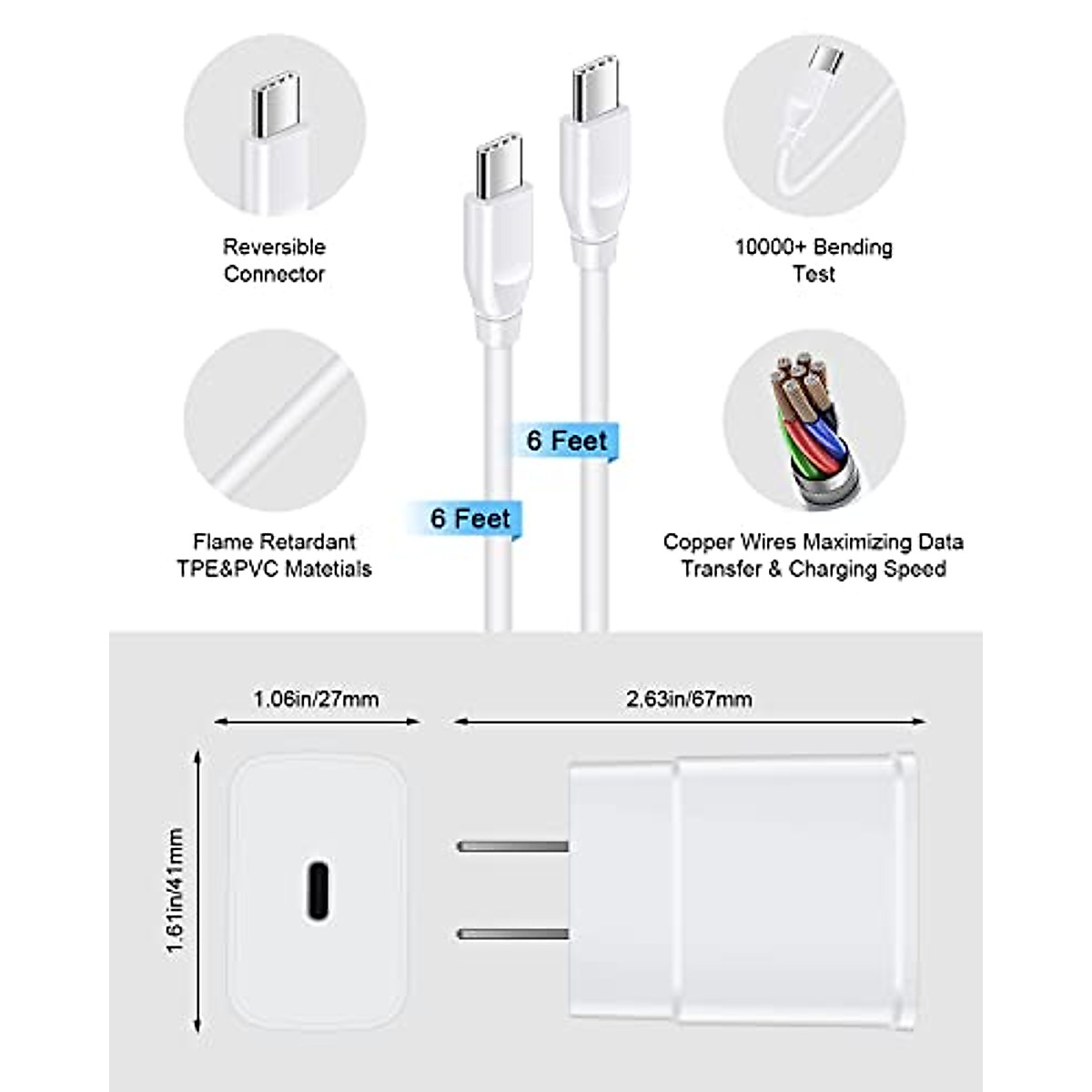 25W USB C Charger Super Fast Charging for Samsung Galaxy A04S A03S A02S Z Flip 4 Z Fold 3 A14 A13 A12 A53 S10 S20 S21 S22 S23 Ultra Google Pixel 7 6 Pro 6a, Android Phone Charger Type C Block Cable