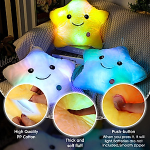 Unittype 3 Pack Star Pillows Lighted Star Plush Pillows 15.75 Inch Stuffed Cushion Decorative Throw Pillow Star Shaped Pillow Blue White Yellow Star Pillow for Birthday Gifts Bedroom Room Home Office