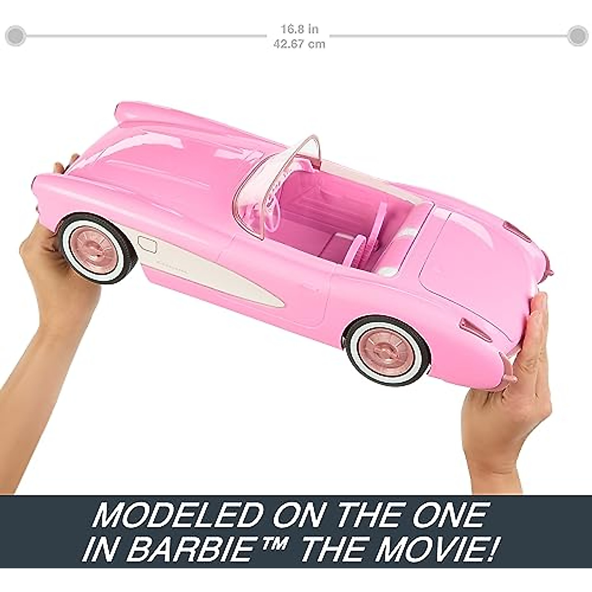 Hot Wheels RC Barbie Corvette, Battery-Operated Remote-Control Toy Car from Barbie The Movie, Holds 2 Barbie Dolls, Trunk Opens for Storage