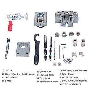 3 in 1 Adjustable Woodworking Drilling Puncher Locator Pocket Drill Dowel Jig Kit Woodworking Drill Hole Jig Drill Guide Quick Clamping Limiting Puncher Locator Tool Set