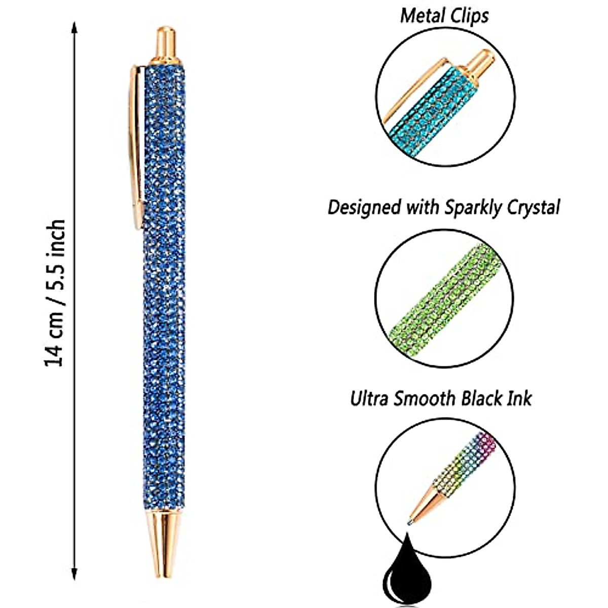 Xccj 7 Pcs Diamond Bling Pens for Women Pretty Cute Pens Rhinestone Colorful Ballpoint Pens Metal Retractable Writing Pens Black Ink 1.0 mm Sparkly Crystal Pens for Women Girls Office