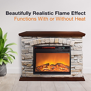 Lifesmart Large Square Infrared Faux Stone Fireplace, Fake Fireplace Heater with Mantel and Adjustable Settings for Living Room, Bedroom