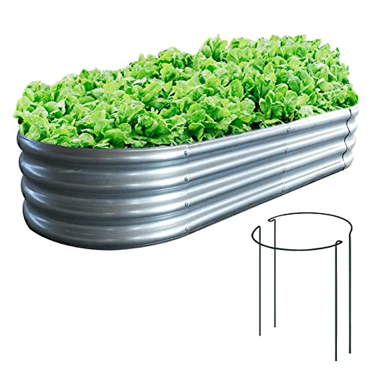 AONNTOO Galvanized Raised Garden Bed, Planters for Outdoor Plants, Oval Planters Tank with Metal Plant Support for Vegetables Flowers Fruits Herbs