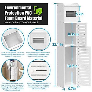 Bathroom Storage Cabinet for Small Space with Doors and Shelves, 4-Tiers Narrow Bathroom Cabinet,Waterproof Toilet Paper Storage Organizer with Toilet Paper Roller,Accommodate Mega Rolls(White)