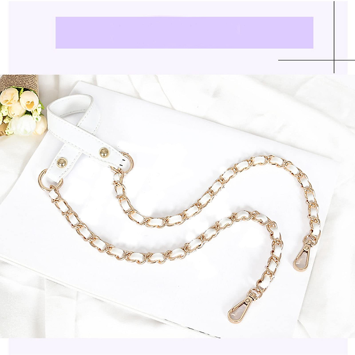 Maikaisen Wallet Chain Replacement for Shoulder Bags and Crossbody Bags, Microfiber Leather Combined with Durable Iron Chain, 51" Long Black (Black/Gold)