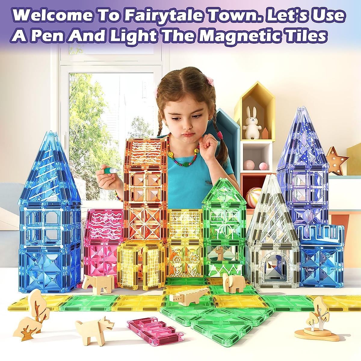 Kids Toys Magnetic Tiles Toys for 3 Year Old Boys Girls STEM Learning Toy Magnetic Building Blocks Toys for Boys & Girls Ages 3-5 4-8 Birthday Kids Gifts