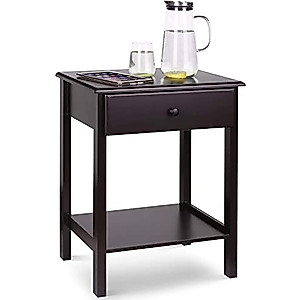 Etnicart - Dark Brown Nighstand 1 Tier Bedside End Table MDF Sofa Side Table 1 Drawer Storage Cabinet Living Room Furniture Easy Assembly 18(W)x14(D)×24(H)in side table bedroom Black skinny end table