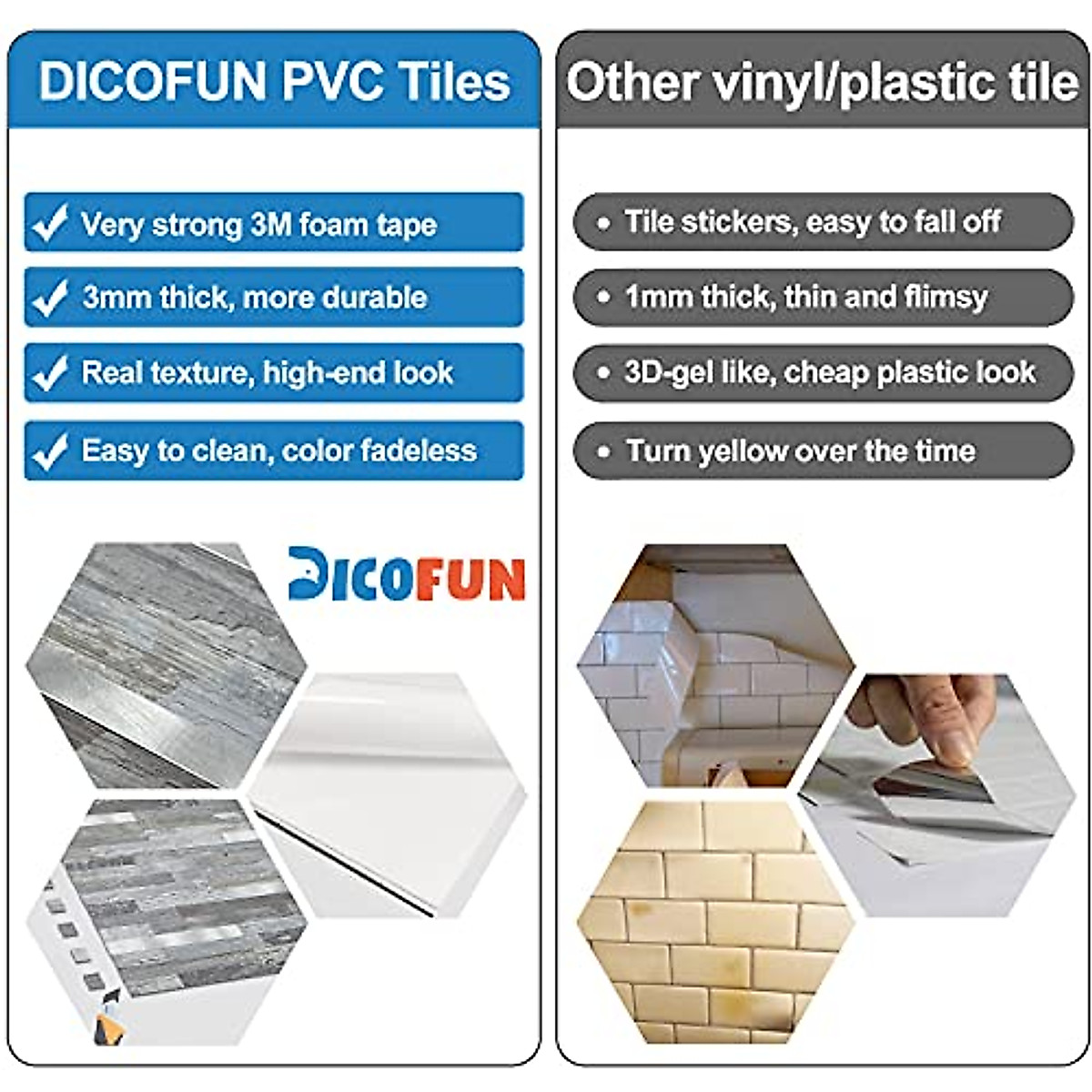 DICOFUN 10-Sheet Peel and Stick Backsplash Wall Tile, PVC Kitchen Backsplash Peel and Stick in Distressed Wood, 9.4 sq.ft
