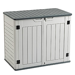 Zevemomo Resin Outdoor Storage Shed, All-Weather Horizontal Tool Shed w/o Shelf, Multi-Opening Door, Reinforced Floor, Lockable, 35 Cu.ft Capacity for Bike, Garbage Cans, Lawn Mower, Garden Tools