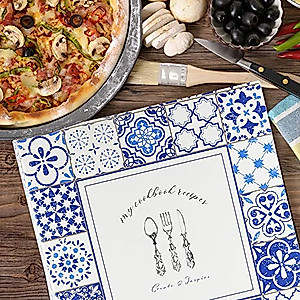 Cookbook Recipe Binder/Organizer, Blue Pattern 3-Ring Binder to Hold All Your Recipes and Recipe Cards, 6 Tabbed Divider Sections, 50 Matching Recipe Cards Included