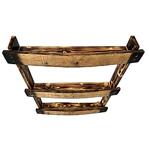 Wooden Bourbon Whiskey Barrel Stave Shelf, Large Torched Three-Tier Liquor Bottle Display Cabinet, Wall Mount, Easy Installation, Medium