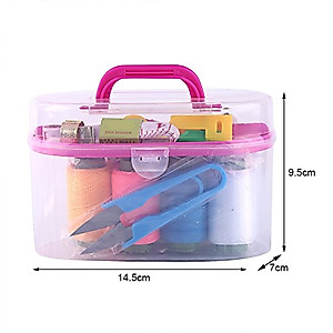 Sewing Supplies Set Portable Sewing Kit Box Plastic Organizer Storage Box with Removable Interlayer for 10pcs Sewing Tools Including Needle Tape Measure Scissor Thimble(Yellow)