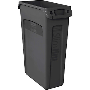 Rubbermaid Commercial Products Slim Jim Trash Can Waste Bin with Venting Channels, Black, for Kitchen/Office/Workspace, Pack of 4