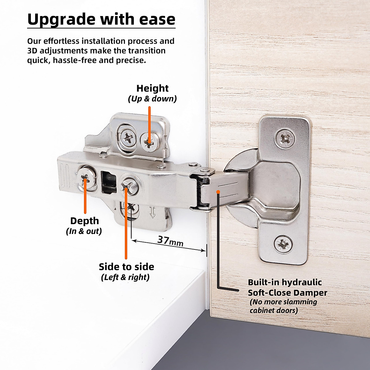 DecoBasics Full Overlay European Soft Close Cabinet Hinges for Kitchen Cabinets (10 Pcs) -105° Frameless Concealed Cabinet Door Hinge -3 Way Adjustability & Clip on Plate for Easy Installation